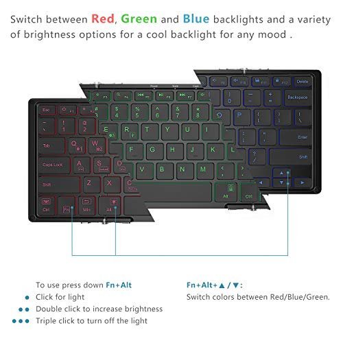 Iclever Bluetooth Keyboard With 3-Color Backlight, Bluetooth 5.1 Multi ...