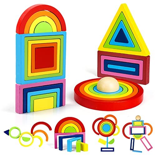 Toy Life Wooden Rainbow Stacking Toy, 27 Pcs Stacking Toy Wooden ...