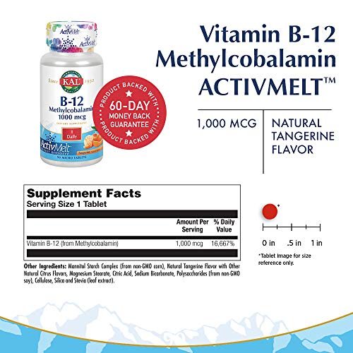 Kal B-12 Methylcobalamin Activmelt 1000 Mcg | Natural Tangerine Flavor ...