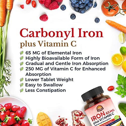 Vitalitown Iron 65 Mg, Carbonyl Iron With 250 Mg Vitamin C For Enhanced ...