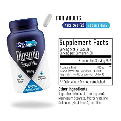 Diosmin Hesperidin 1000Mg Per Serving 180 Capsules 90 Day Supply ...
