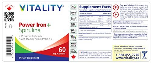 Vitality Power Iron + Spirulina | 45Mg Iron | Blood Builder | Iron ...