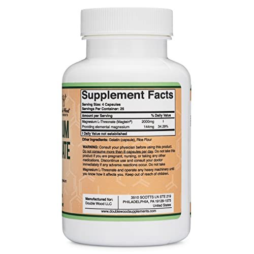 Magnesium L-Threonate Capsules (Original Magtein Formula - Patented And Clinically Studied) High ...