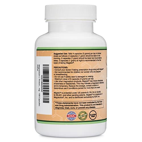 Magnesium L-Threonate Capsules (Original Magtein Formula - Patented And Clinically Studied) High ...