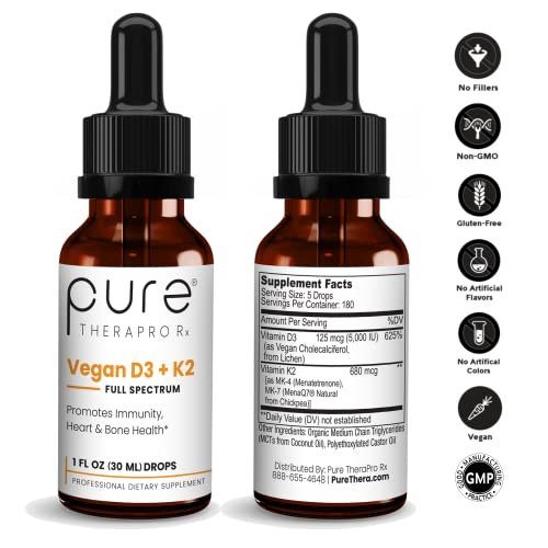Pure Therapro Rx Vegan D3 + K2 Organic 100% Liposomal | 180 Servings | Maximum Absorption ...