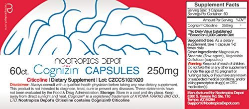 Nootropics Depot Cognizin Citicoline Capsules | 60 Count | Choline ...