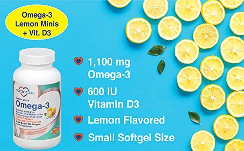 Cardiotabs Omega 3 Lemon Minis + Vitamin D3, 1,100 Mg Omega-3 In ...