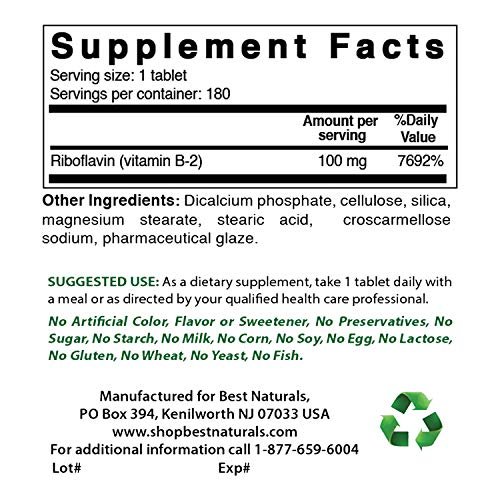 Best Naturals Vitamin B2 (Riboflavin) 100 Mg 180 Tablets - Premium ...