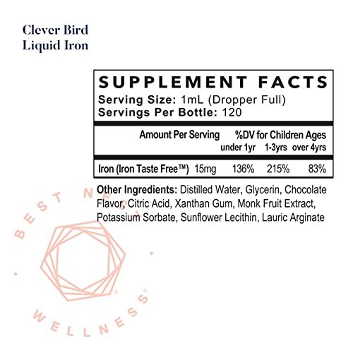 Clever Bird Liquid Iron Supplement - 15Mg Per Serving, 4 Oz Vegan Iron ...