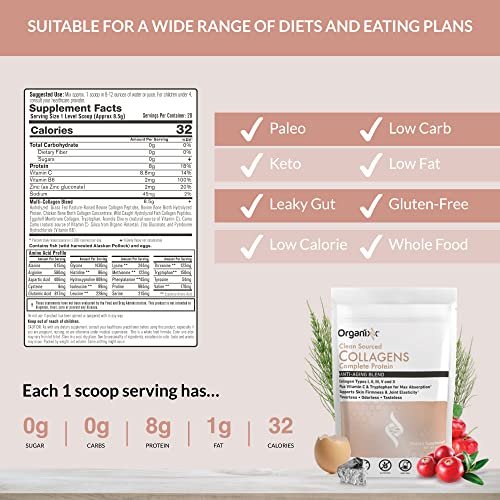 Organixx Clean Sourced Collagen Powder, Hydrolyzed Protein Powder ...