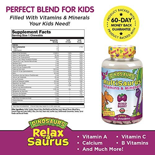 Kal Multisaurus Kids Chewable Multivitamins, 11 Essential Vitamins And ...