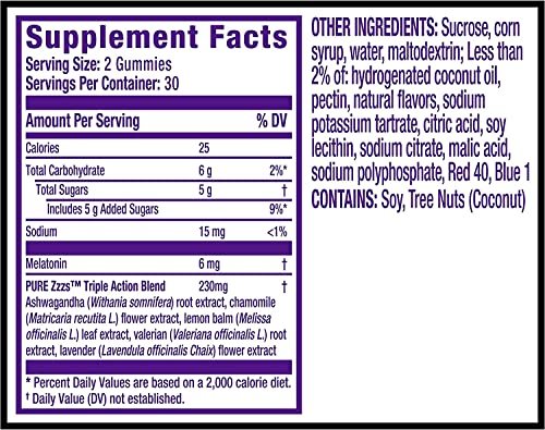 Zzzquil Pure Zzzs Triple Action, 6Mg Melatonin Gummies, 3X Sleep Aid ...