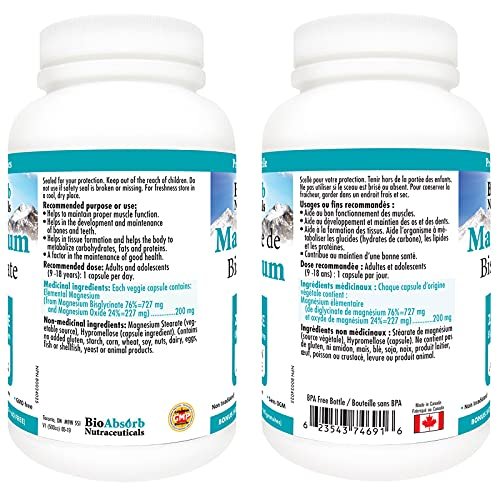 Bio Absorb Magnesium Glycinate/Bisglycinate Supplement. 200Mg Of ...
