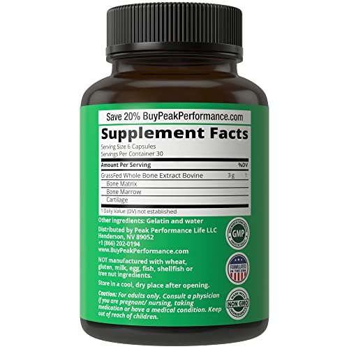 Grass Fed Bone Marrow - Whole Bone Extract Supplement 180 Capsules By ...