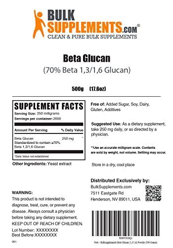 Bulksupplements.Com Beta Glucan Powder (1,3/1,6) - Immune Support ...