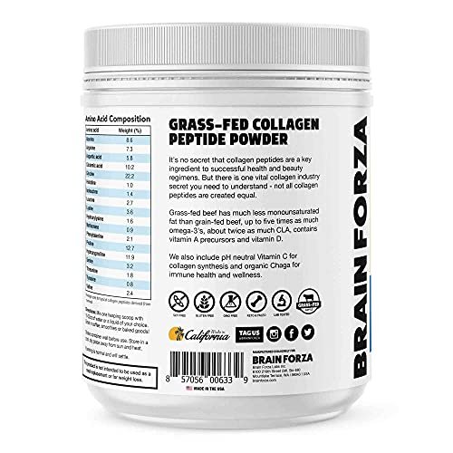 Brain Forza Grass-Fed Collagen Peptides Powder Unflavored W/Chaga ...