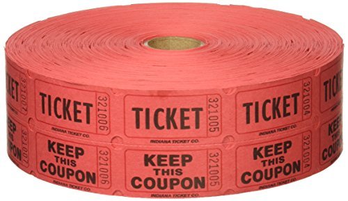 Indiana Ticket Co. 2,000 Red Raffle Tickets Double Roll, Premium ...