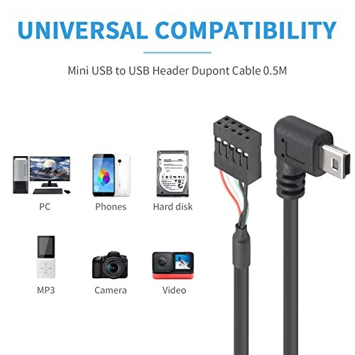 Duttek Mini USB to Motherboard Cable, USB Header to Mini USB, 90 Degree ...