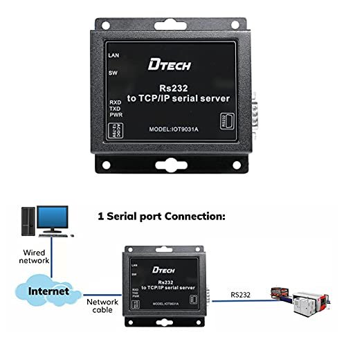 DTECH 1 Port Serial to Ethernet Converter Adapter RS232 to TCP IP Device Server Supports DHCP ...