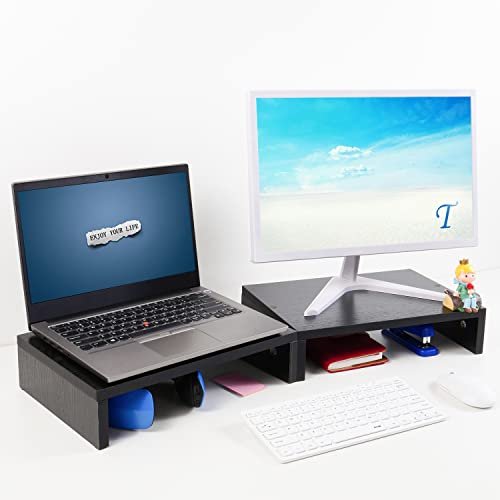 TEAMIX Wood Monitor Stand Riser-2 Pack, 2 Tier Adjustable Monitor Stand ...