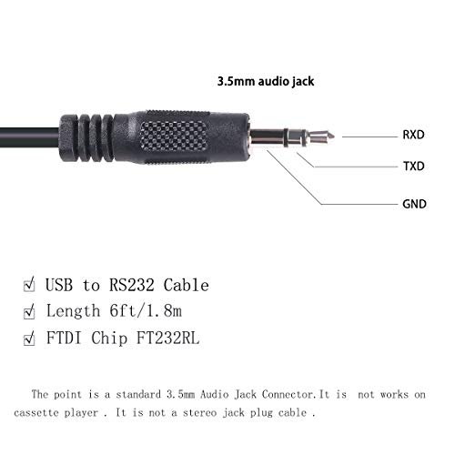 6FT DB9 9 Pin to RS232 3.5mm Audio Jack Serial Adapter Cable FTDI Chip ...