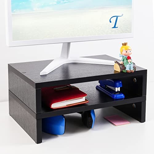 TEAMIX Wood Monitor Stand Riser-2 Pack, 2 Tier Adjustable Monitor Stand ...