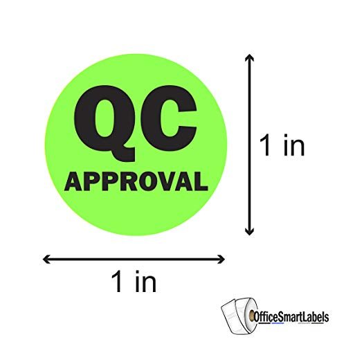 QC Approval Stickers - 1 Inch Round Circle in Bright Neon Green QC ...