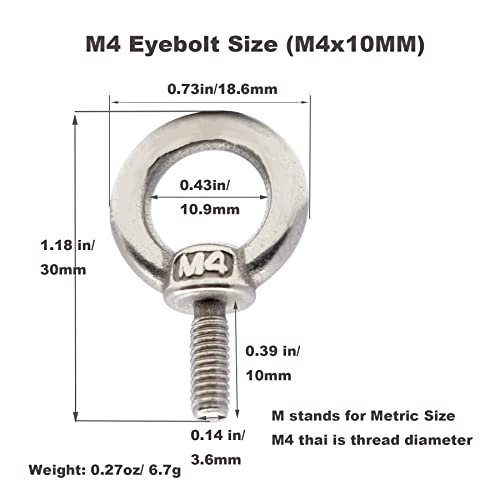 Floyutin 10 Packs M4 Stainless Lifting Eye Bolt 0.39In(10Mm) Long Male ...