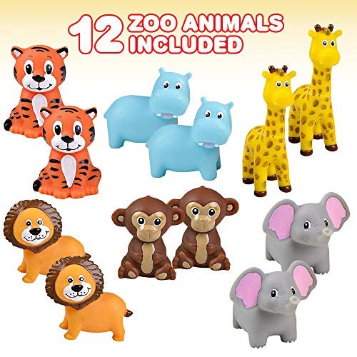 Artcreativity Vinyl Zoo Animals, Pack Of 12 Assorted Squeezable Toys ...