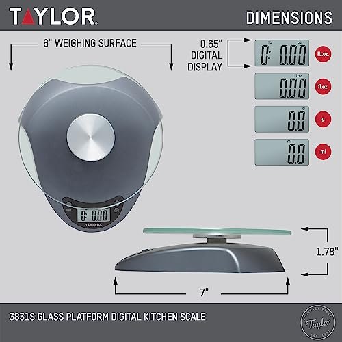 Taylor Digital Kitchen Scale With Glass Platform, Tare Button, And ...