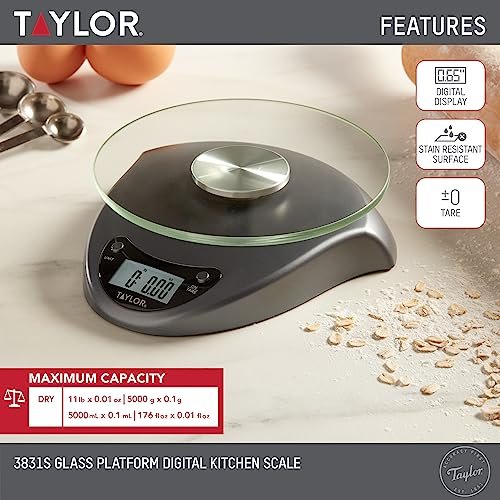 Taylor Digital Kitchen Scale With Glass Platform, Tare Button, And ...