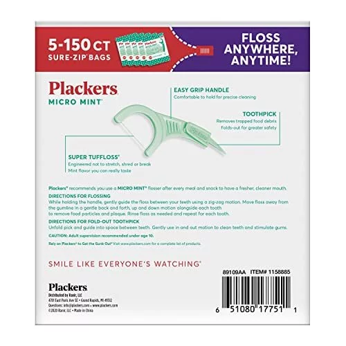 Plackers Micro Mint Dental Flossers, Fold-Out Toothpick, Super Tuffloss, Easy Storage with Sure ...