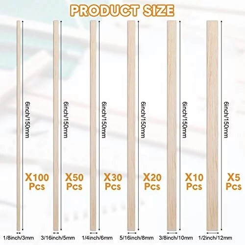 215 Pieces Balsa Wood Sticks 1/8, 3/16, 1/4, 5/16, 3/8, 1/2 x 6 Inch ...