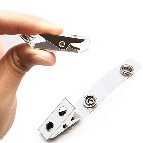 100Pcs Premium Metal Badge Clips With Clear Pvc Straps For Id Cards ...