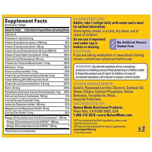 Nature Made Postnatal Multivitamin + Dha 200 Mg, 60 Softgels, To ...