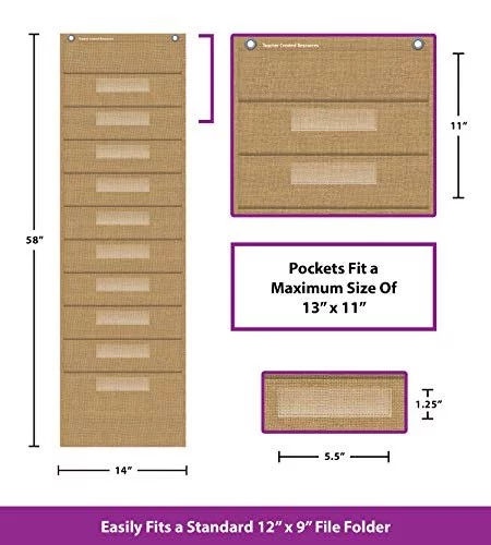 Teacher Created Resources Burlap 10 Pocket File Storage Pocket Chart ...