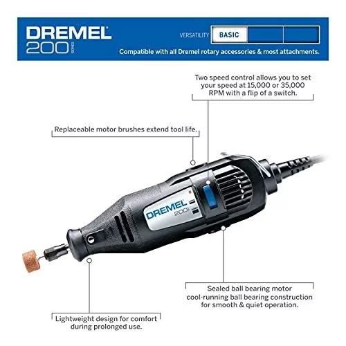 Dremel 200 1 15 Two Speed Rotary Tool Kit with 1 Attachment 15 Accessories Hobby Drill Woodworking Carving Tool Glass Etcher Small Pen Sander G Imported Products from USA iBhejo