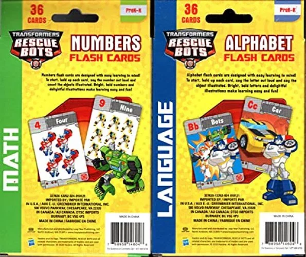 Hasbro Transformer Rescue Bots Flash Cards - Numbers, Alphabet - PreK-K ...