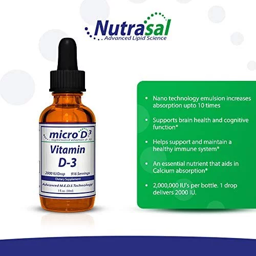 Nutrasal Micro D3 Vitamin D-3 Drops - High Concentrate (2 Million Iu'S ...
