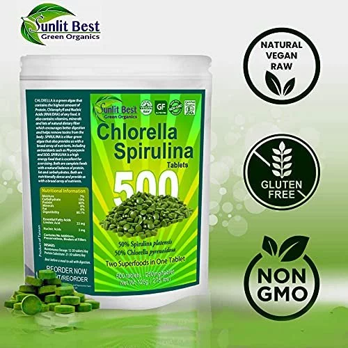 Sunlit Best Organic Chlorella Spirulina 500 Tablets - Pure Superfood ...