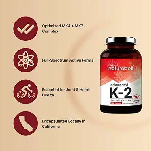 Naturebell Full Spectrum Vitamin K2 Supplement With Mk-7 & Mk-4, 200 ...
