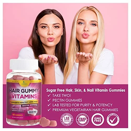 Sugar Free Hair Vitamins Gummies With Biotin 5000 Mcg, Vitamin A, B12 ...