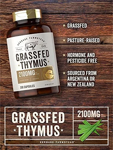 Grass Fed Beef Thymus Supplement | 2100Mg | 200 Capsules | Pasture ...