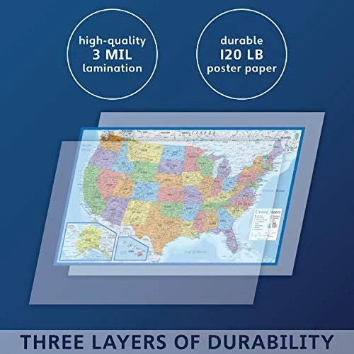 Laminated World Map & US Map Poster Set - 18" x 29" - Wall Chart Maps ...