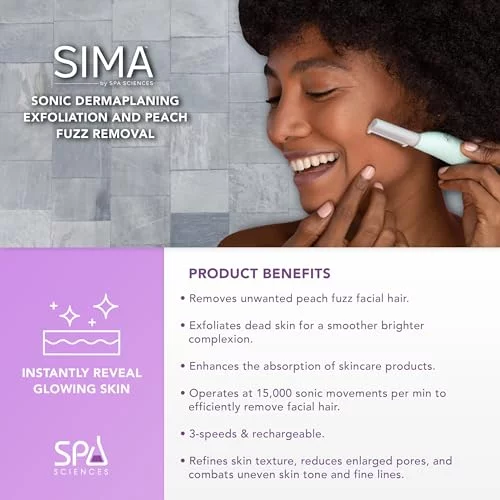 Spa Sciences Sima Dermaplaning Tool Patented Painless 2 In 1 Facial Exfoliation Peach Fuzz Hair Removal System W 7 Weeks Treatment Included Imported Products from USA iBhejo