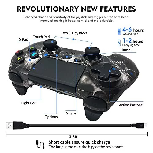 Kujian Wireless Controller For Ps4 Black Skull Style Double Shock High Performance Controller Compatible With Playstation 4 Pro Slim Pc With Headset Imported Products from USA iBhejo