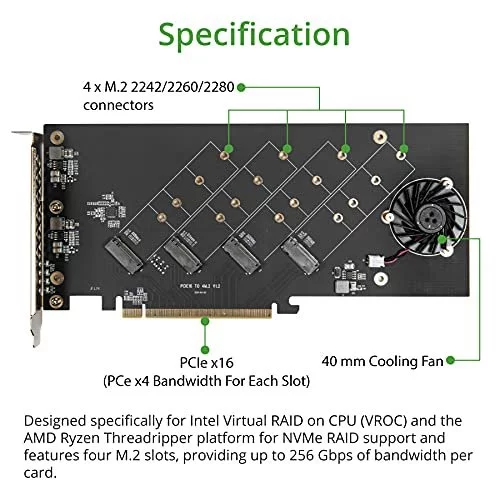 IO CREST Quad M.2 NVMe PCIe 4.0 x4 PCIe x16 Expansion Card NVMe M.2 up ...
