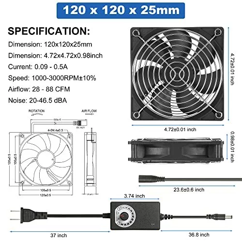 12V 120mmx25mm 4.72inch Moisture-Proof Small Computer Muffin Exhaust ...