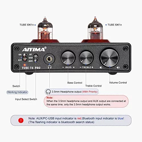AIYIMA Tube T6 PRO Bluetooth 5.0 Tube Preamplifier Hi-Fi Headphone Amp ...
