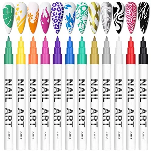 12 Color 3D Nail Art Pens Set Kalolary Nail Polish Pens Nail Point Graffiti Dotting Pen Drawing Painting Liner Brush for DIY Nail Art Beauty Adorn M Imported Products from USA iBhejo